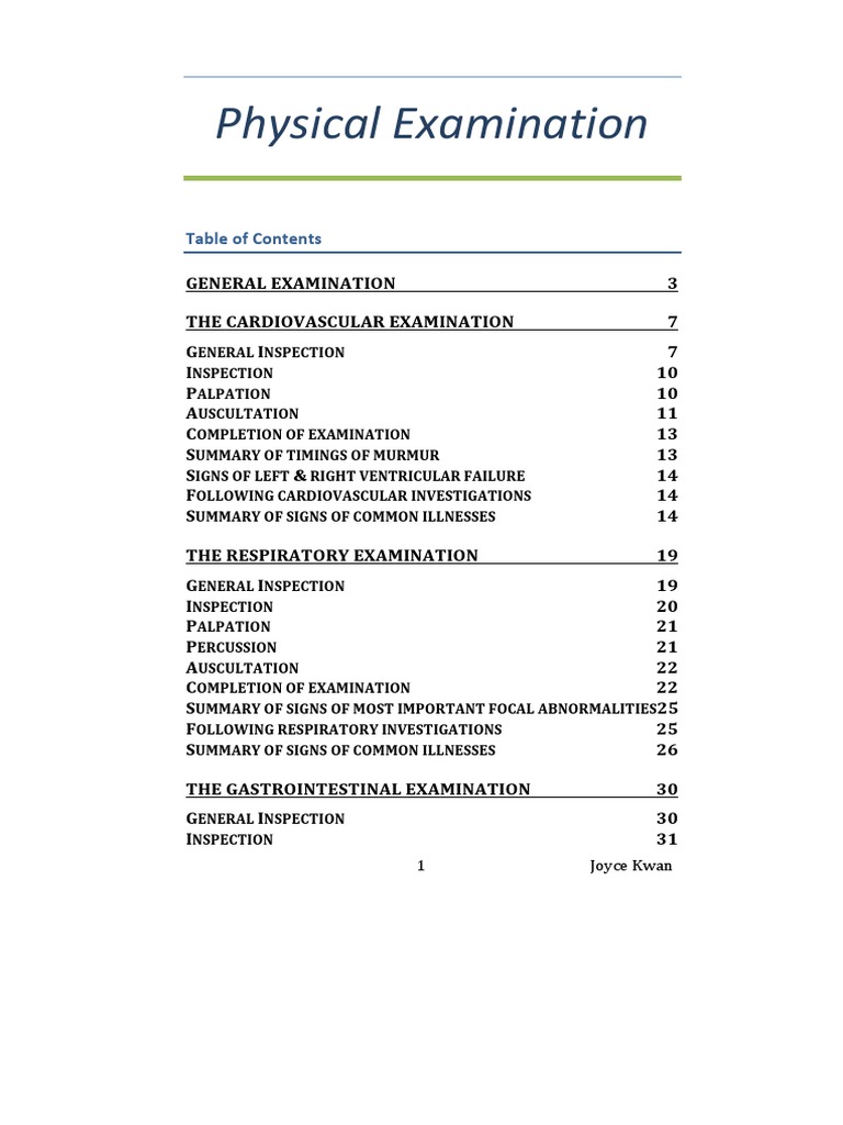 Physical Examination Notes | PDF | Pulse | Medical Specialties