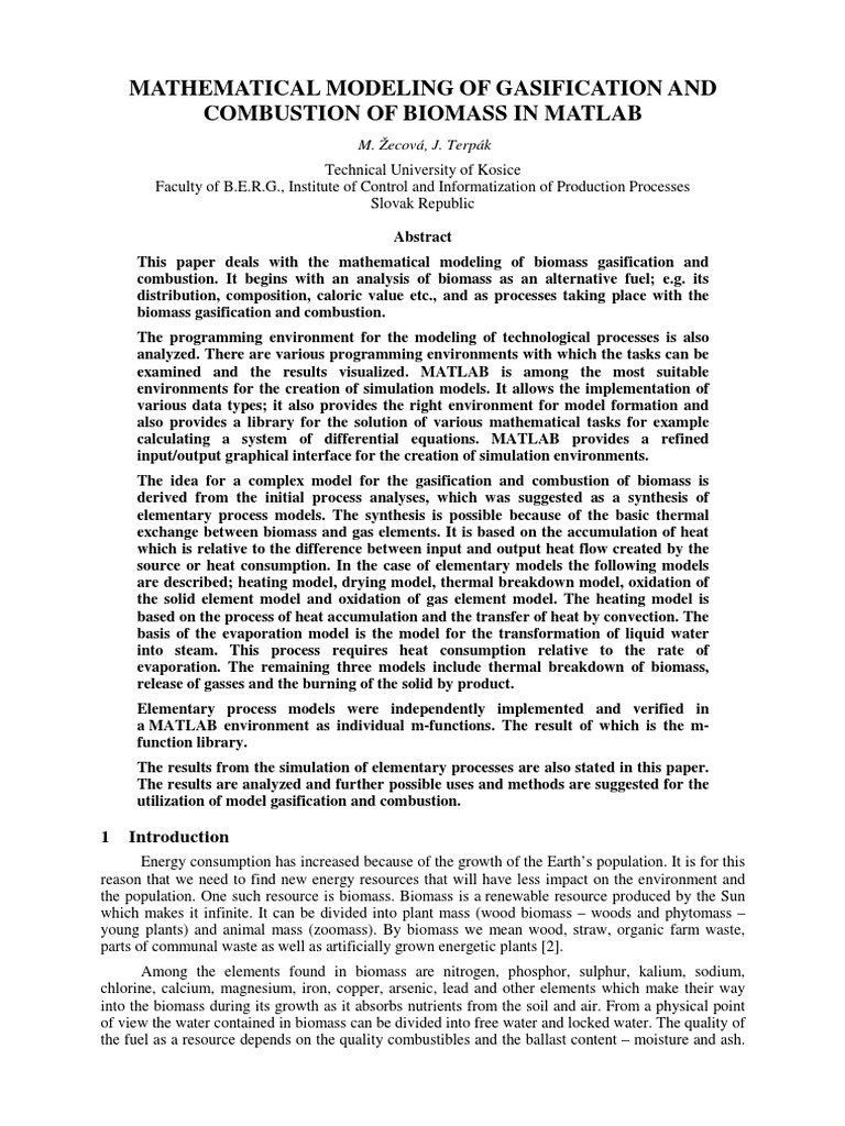 Biomass Gasification & Combustion Modeling | PDF | Gasification ...