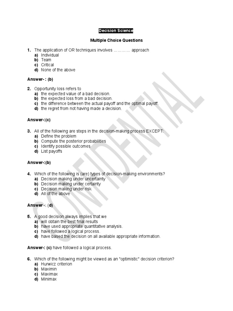 Decision Science - MCQ | PDF | Linear Programming | Computer Simulation
