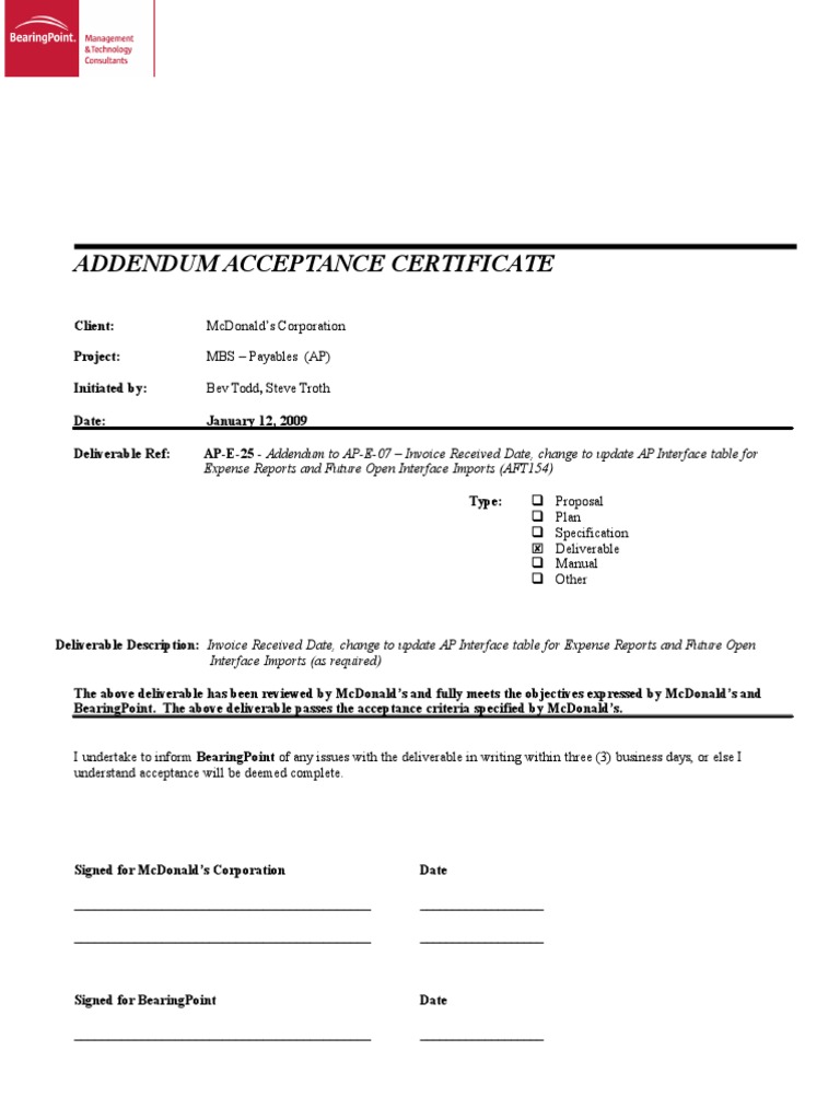 Addendum Certificate For AP - E - 25 - Inv RCVD Date | PDF | Parameter ...