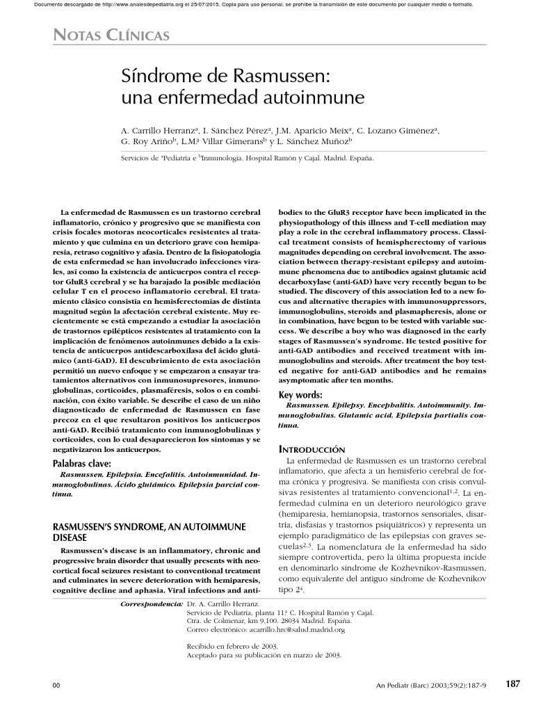 Síndrome de Rasmussen | PDF | Medicina CLINICA | Especialidades Medicas