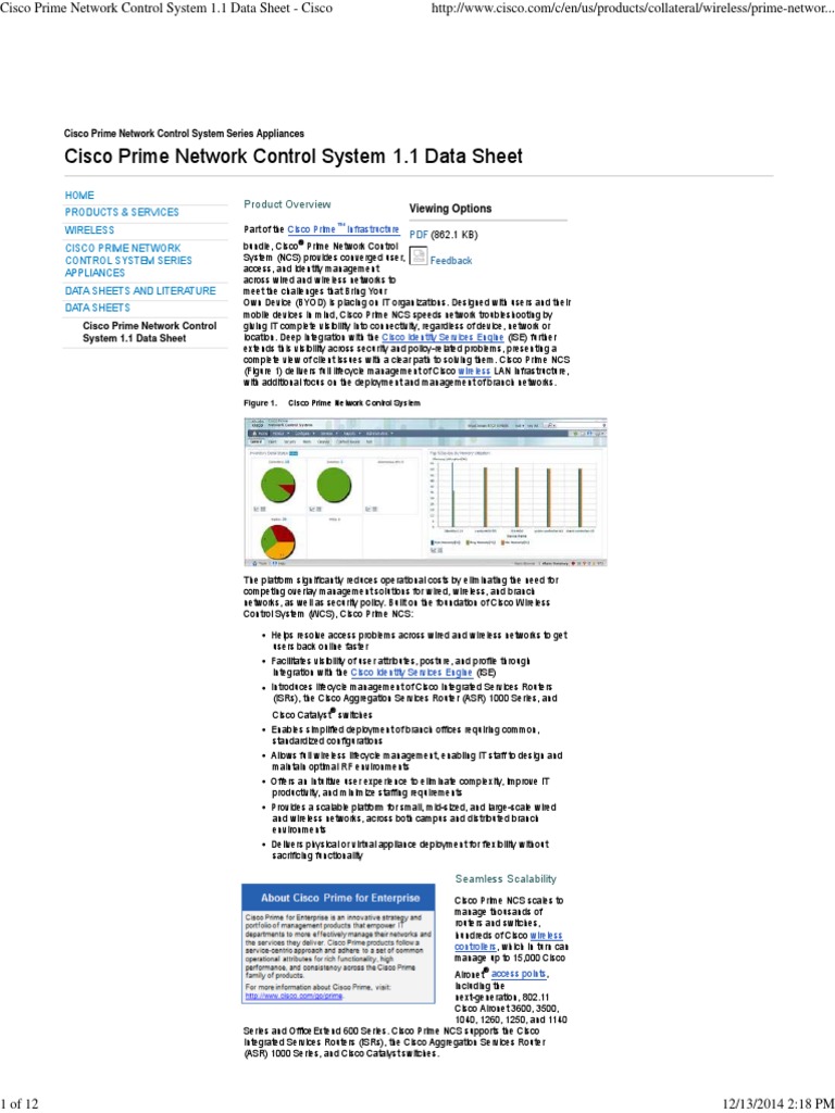 Cisco Prime Network Control System 12 | PDF | Wireless Lan | Cisco Systems