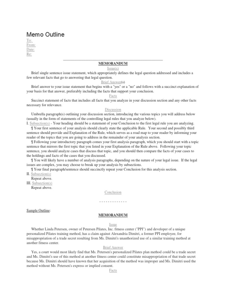 Memo Outline | Trade Secret | Memorandum
