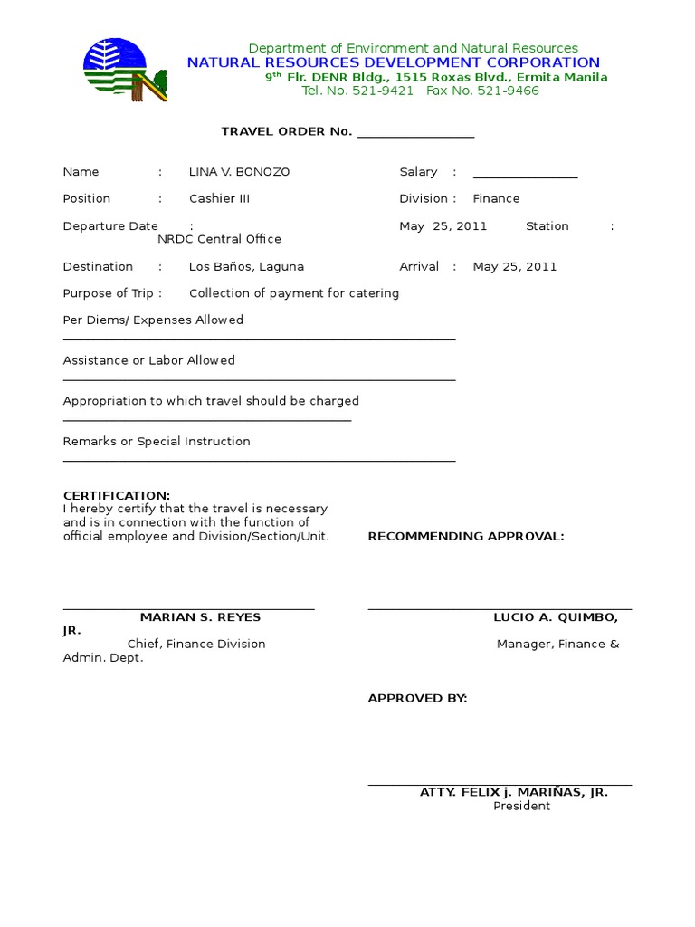 Travel Order for Cashier III to Laguna | PDF | Social Science