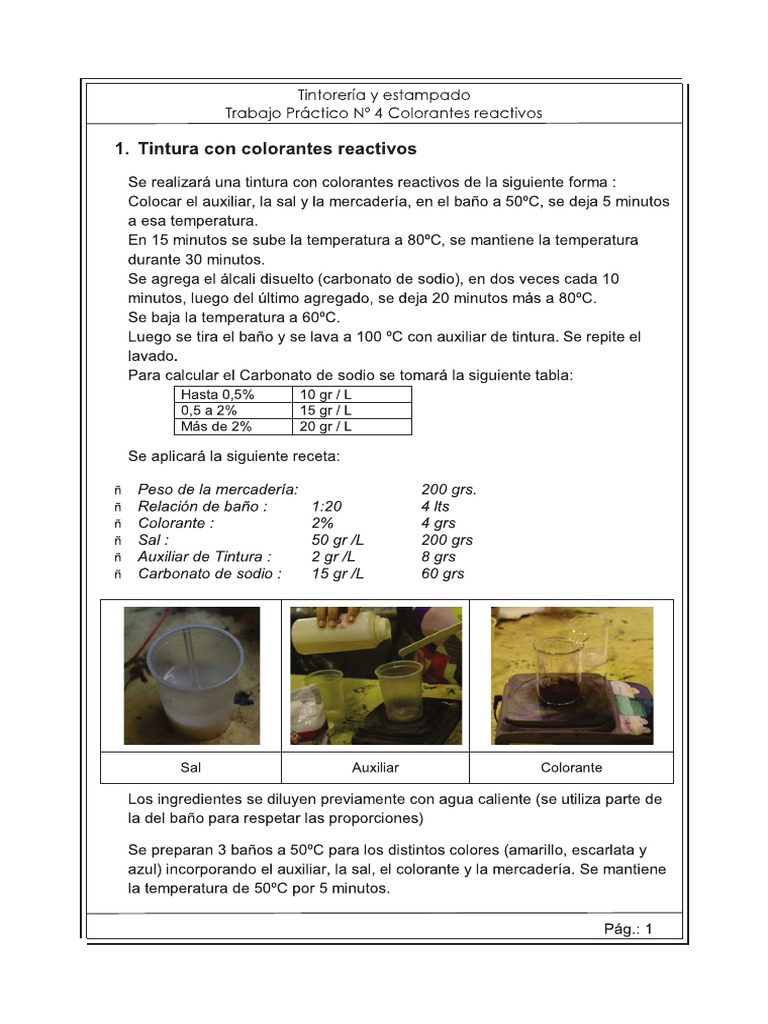 TP4 - Tintorería y Estampado - Colorantes Reactivos | PDF