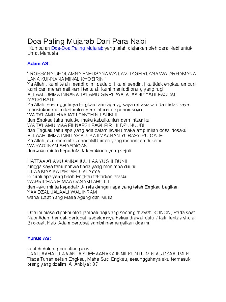 Doa Paling Mujarab Dari para Nabi | PDF