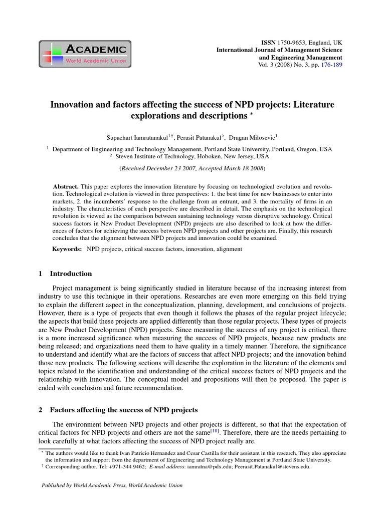 Success Factors in NPD Projects | PDF | Disruptive Innovation | Innovation