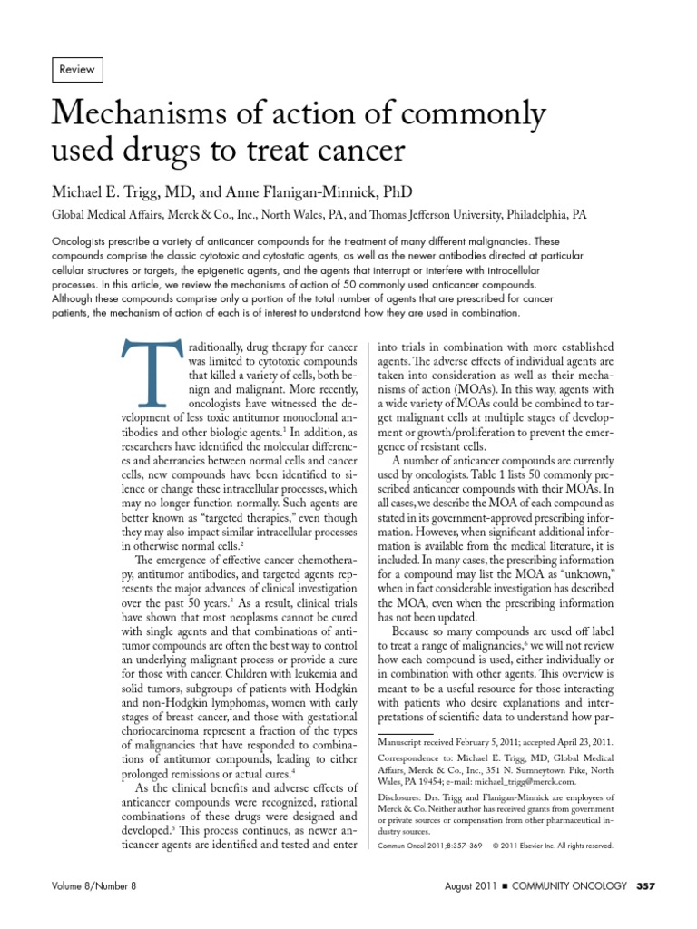 Mechanisms of Action of Commonly Used Drugs To Treat Cancer: Michael E ...