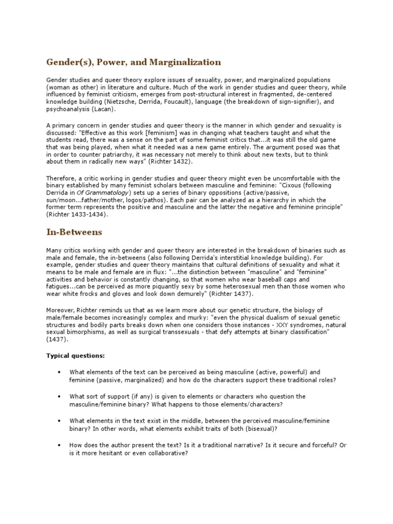 Gender(s), Power, and Marginalization: Typical Questions | PDF | Queer ...