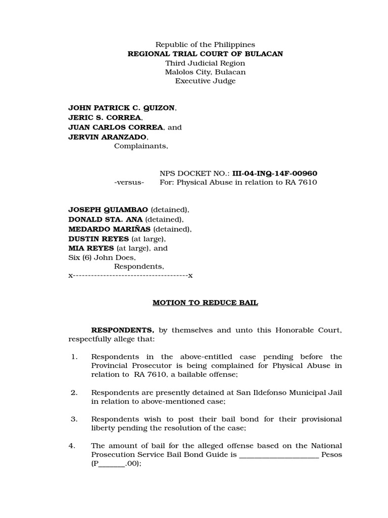 Motion To Reduce Bail | PDF | Social Science | Law