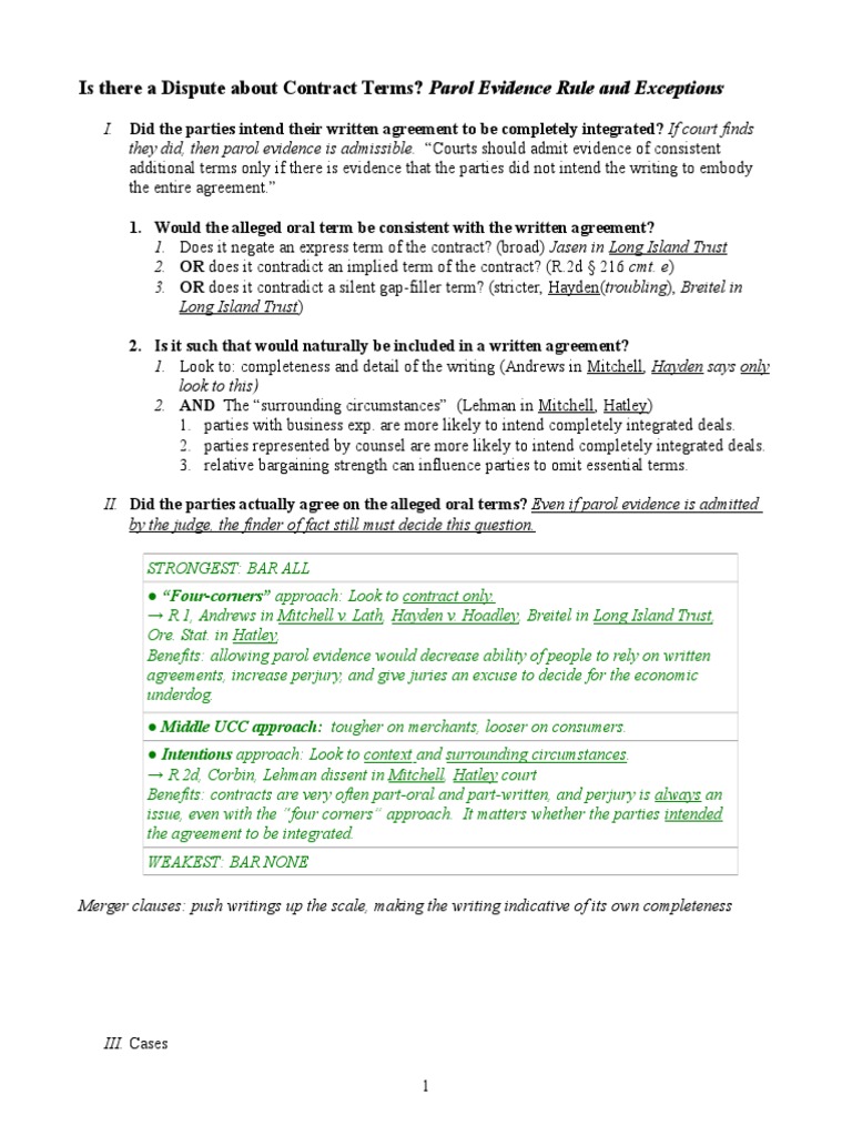 Parol Evidence Rule: Contract Disputes Explained | PDF | Breach Of ...
