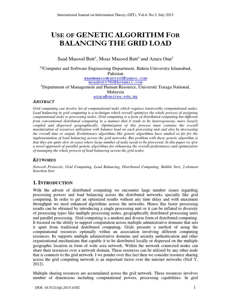 Use Of Genetic Algorithm For Balancing The Grid Load Pdf Grid Computing Distributed Computing