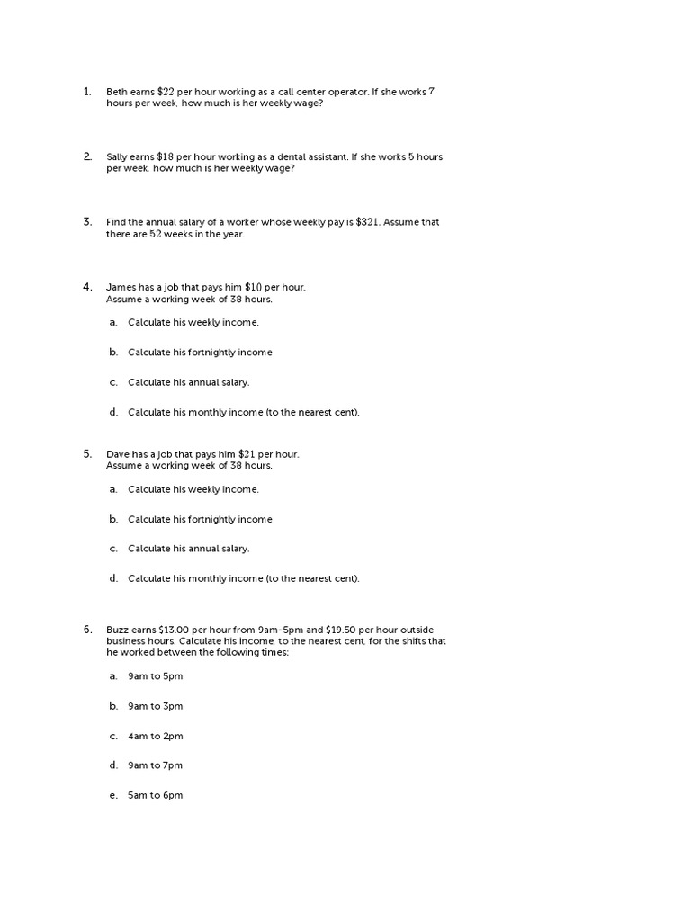 Wages and Salaries Worksheet 1 | PDF | Working Time | Salary