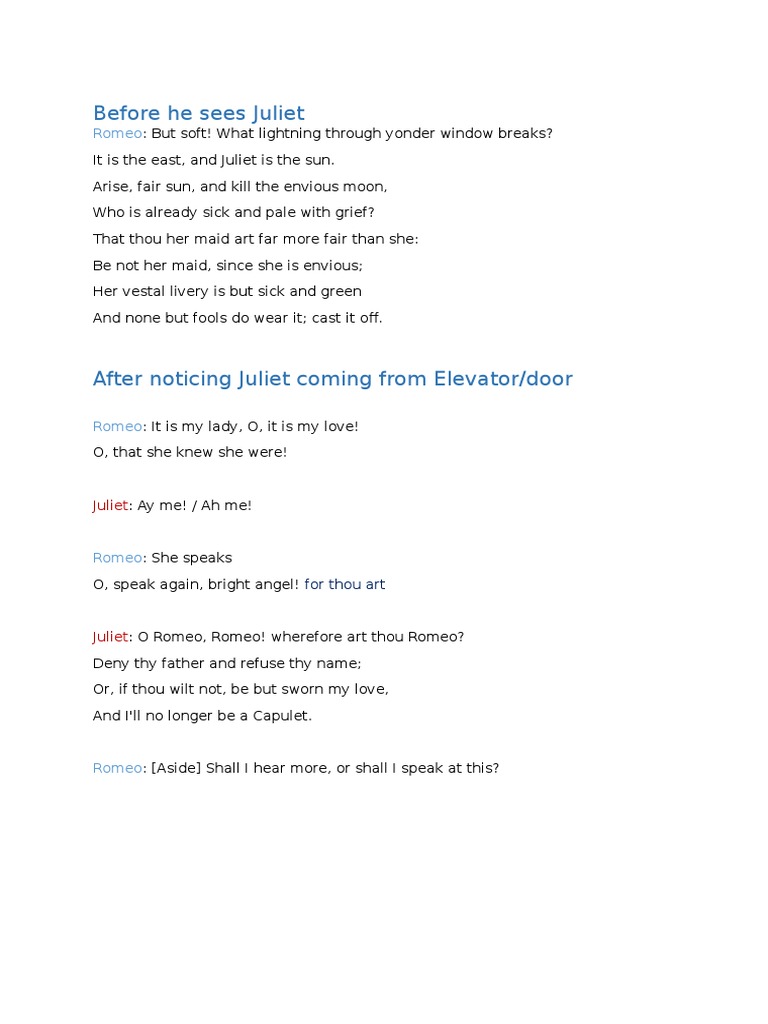 Romeo and Juliet Balcony Dialogue | Characters In Romeo And Juliet