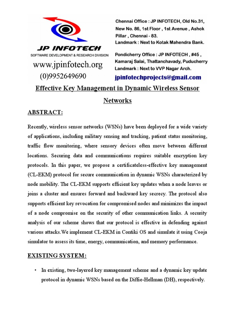 Effective Key Management in Dynamic | PDF | Wireless Sensor Network ...