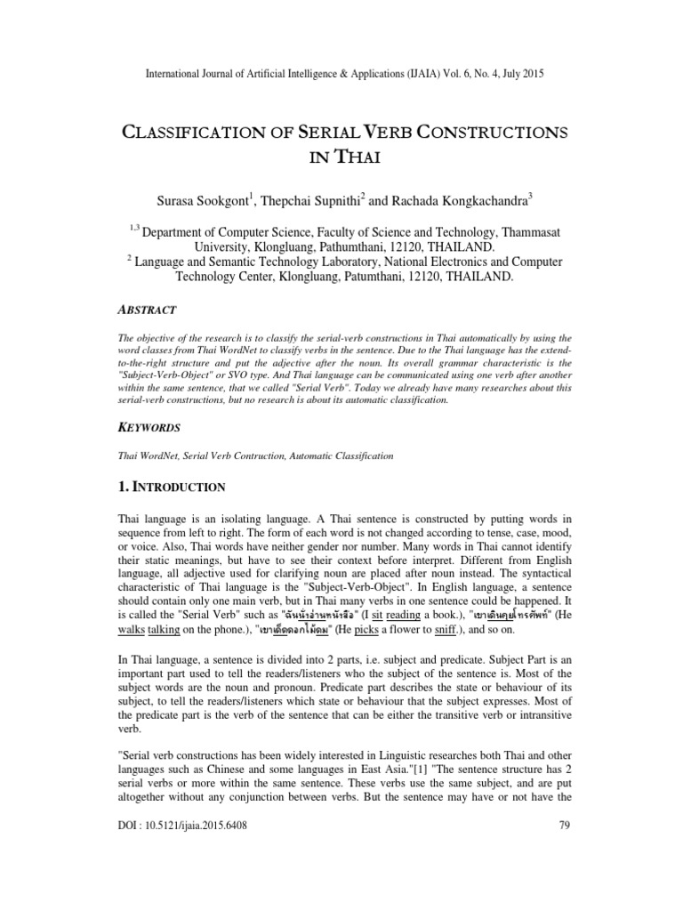 Classification of Serial Verb Constructions in Thai | PDF | Part Of ...