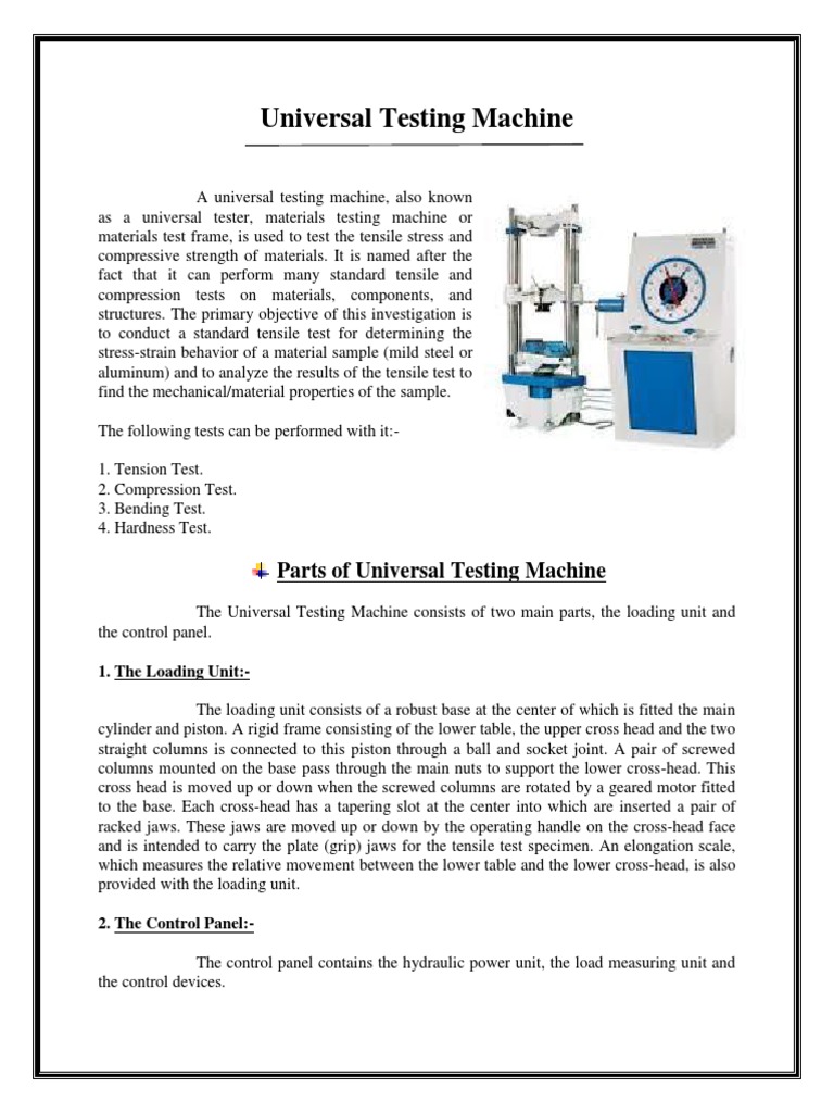 Parts of Universal Testing Machine | PDF | Lever | Pump