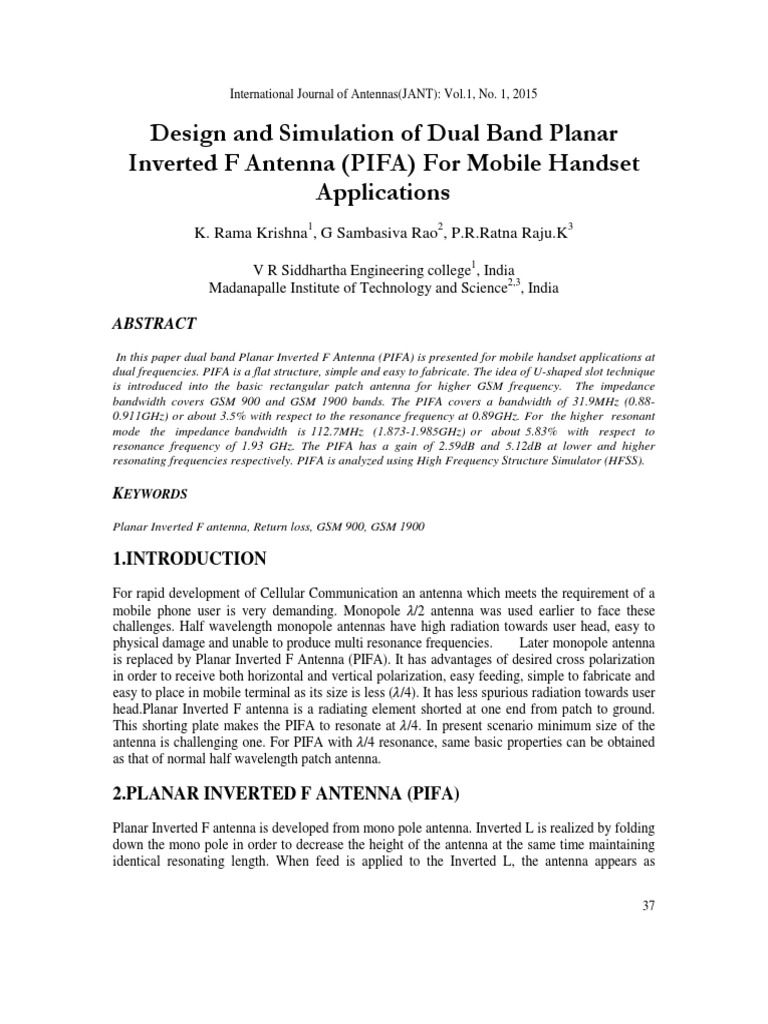 Design and Simulation of Dual Band Planar Inverted F Antenna (PIFA) For Mobile Handset ...
