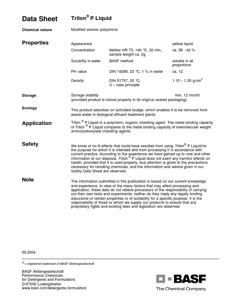 Data Sheet: Trilon P Liquid | PDF