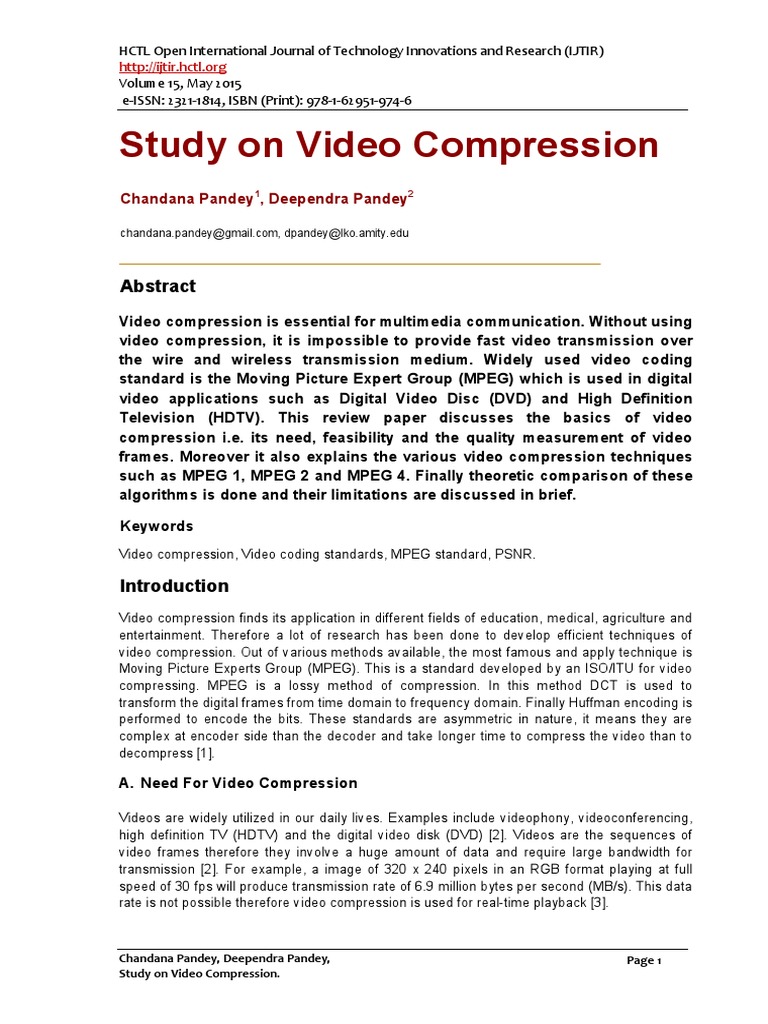 Study On Video Compression | PDF | Data Compression | Codec