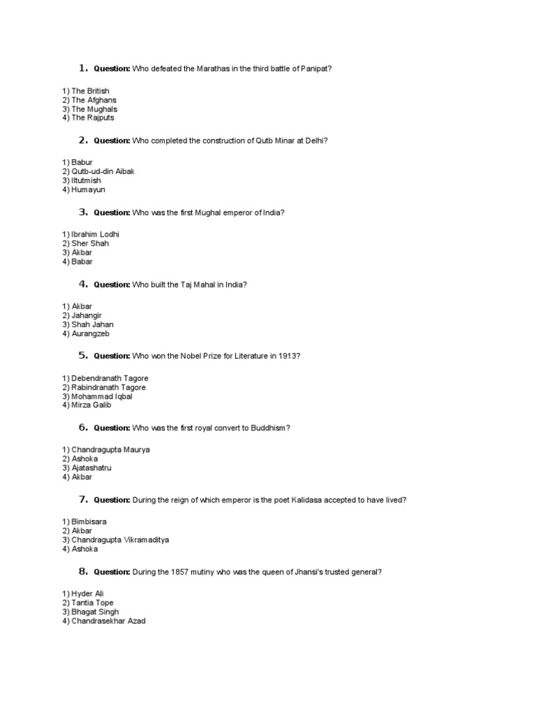 Question and Answer History | PDF | Mughal Empire | South Asia