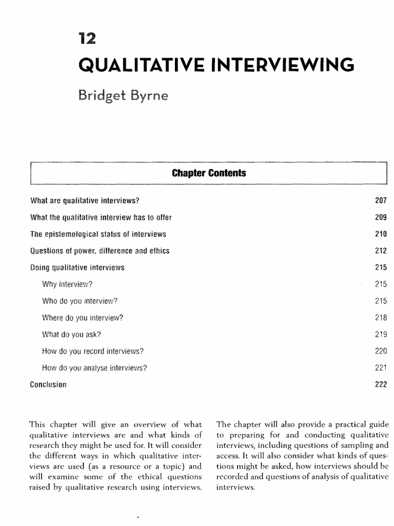Qualitative Interviewing. Bridget Byrne | PDF | Qualitative Research ...