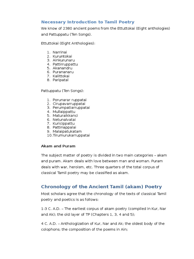Overview of Tamil Poetry Anthologies | PDF | Poetry | Science