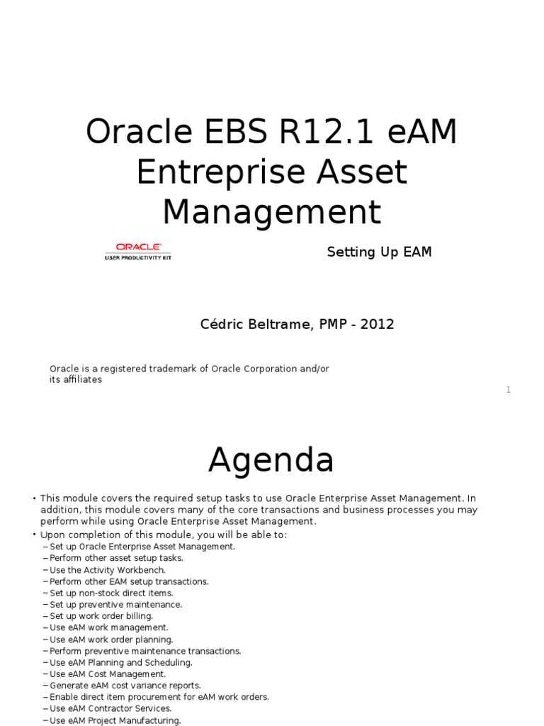 Oracle EBS R12.1 eAM Entreprise Asset Management | Download Free PDF ...
