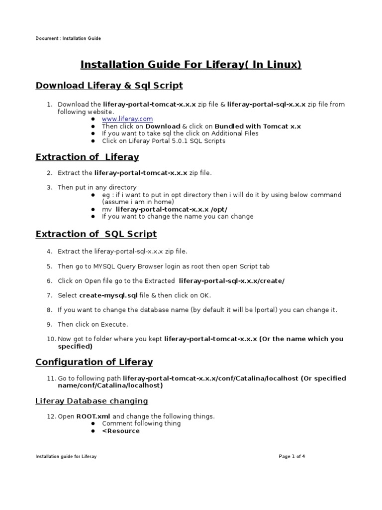 Installation Guide For Liferay In Linux Download Liferay And Sql Script Pdf Directory
