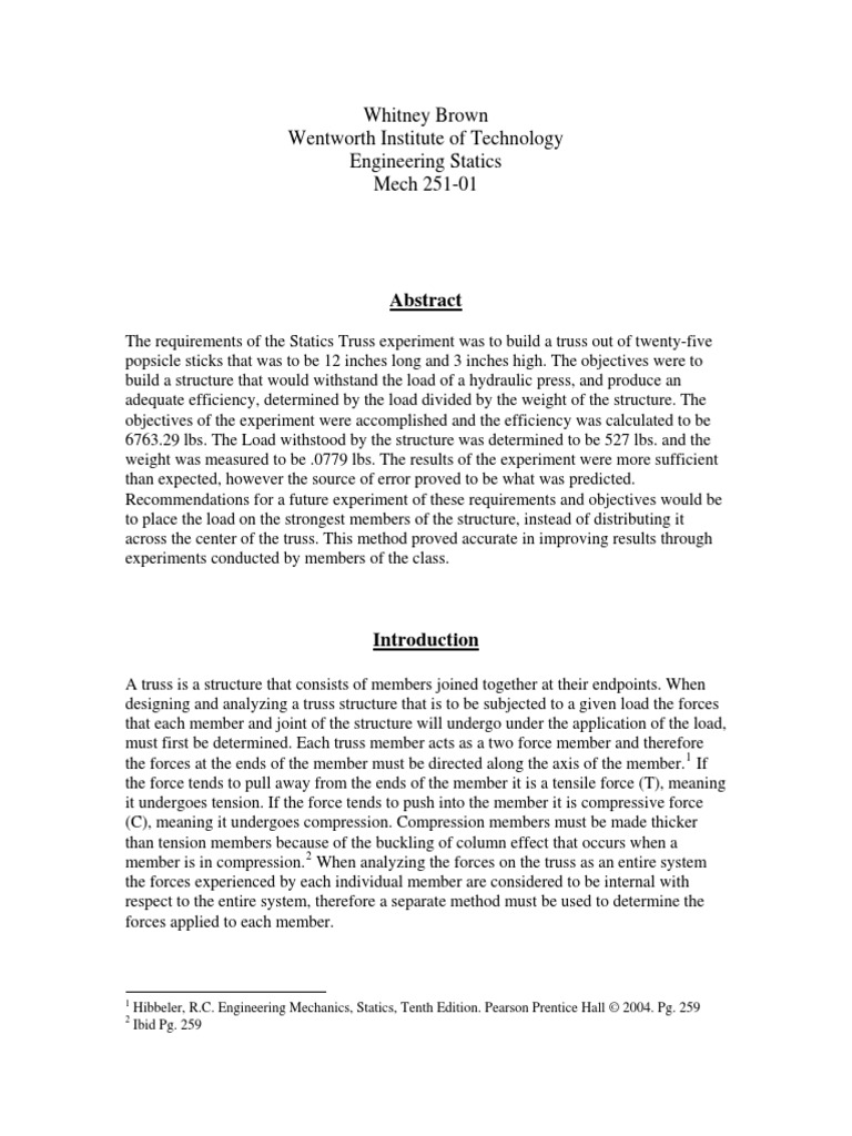 Statics Truss Project | PDF | Truss | Buckling