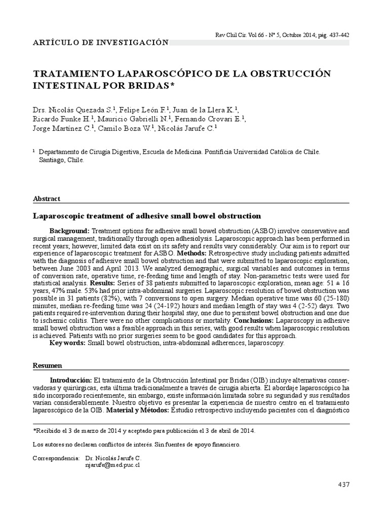Tratamiento Laparoscópico de La Obstrucción Intestinal Por Bridas | PDF ...