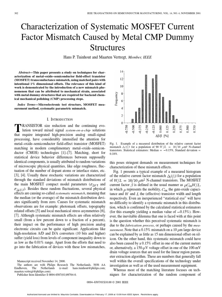 MOS Mismatch Caused by CMP Metal | PDF | Field Effect Transistor | Mosfet