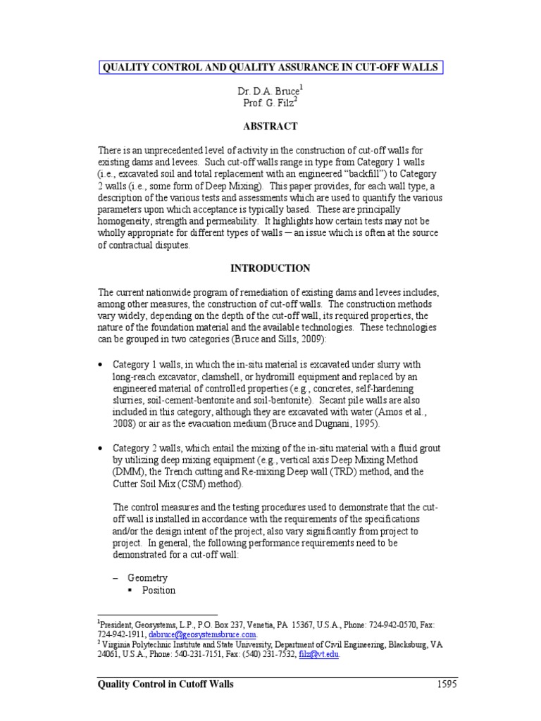 Quality Control and Assurance in Cutoff Wall Construction | PDF ...