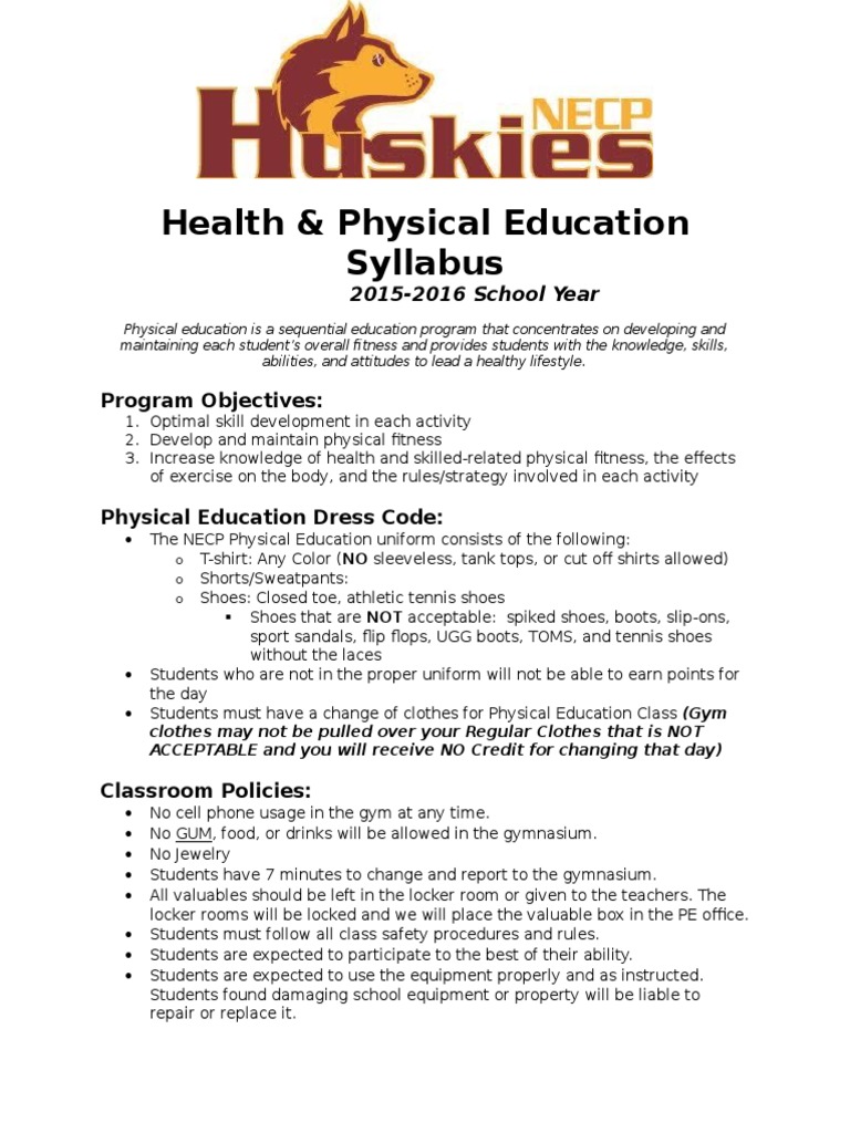 Physical Education Department Syllabus | PDF | Physical Education | Shoe