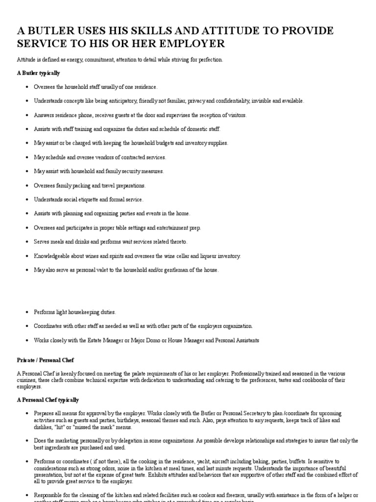 Butler Training | PDF | Tableware | Chef