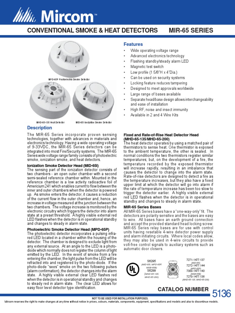 Mircom MID65IK Data Sheet | PDF | Security Alarm | Light Emitting Diode