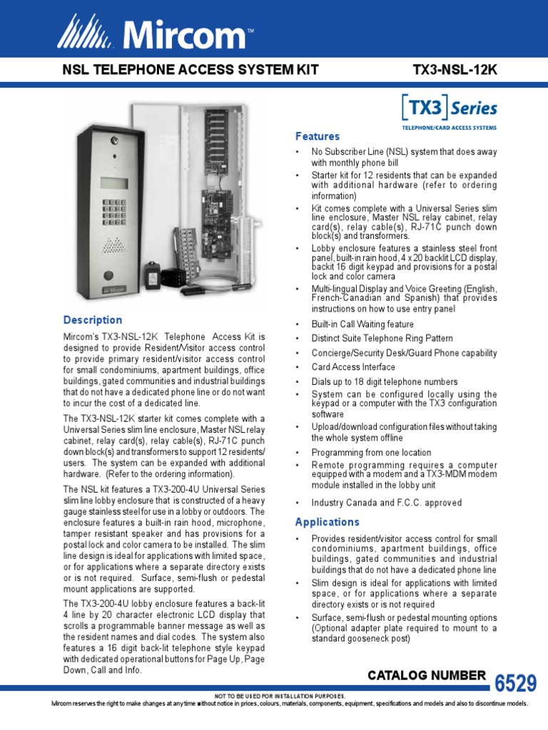 Mircom TX3-NSL-12K Data Sheet | PDF
