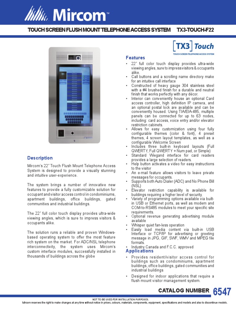 Mircom TX3-TOUCH-F22 Data Sheet | Download Free PDF | Embedded System ...