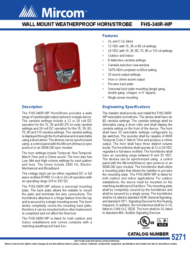 Mircom FHS340RWP Data Sheet | PDF | Rectifier | Electrical Components