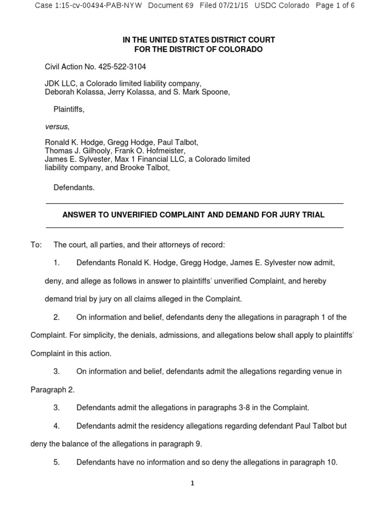 JDK LLC Et Al v. Hodge Et Al Doc 69 Filed 21 Jul 15 PDF | PDF ...