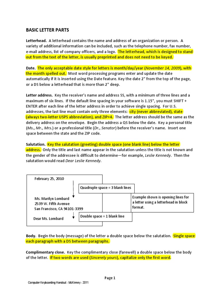 BASIC LETTER PARTS HandoutforKeyboardingNOTLocked PDF | PDF | Address ...