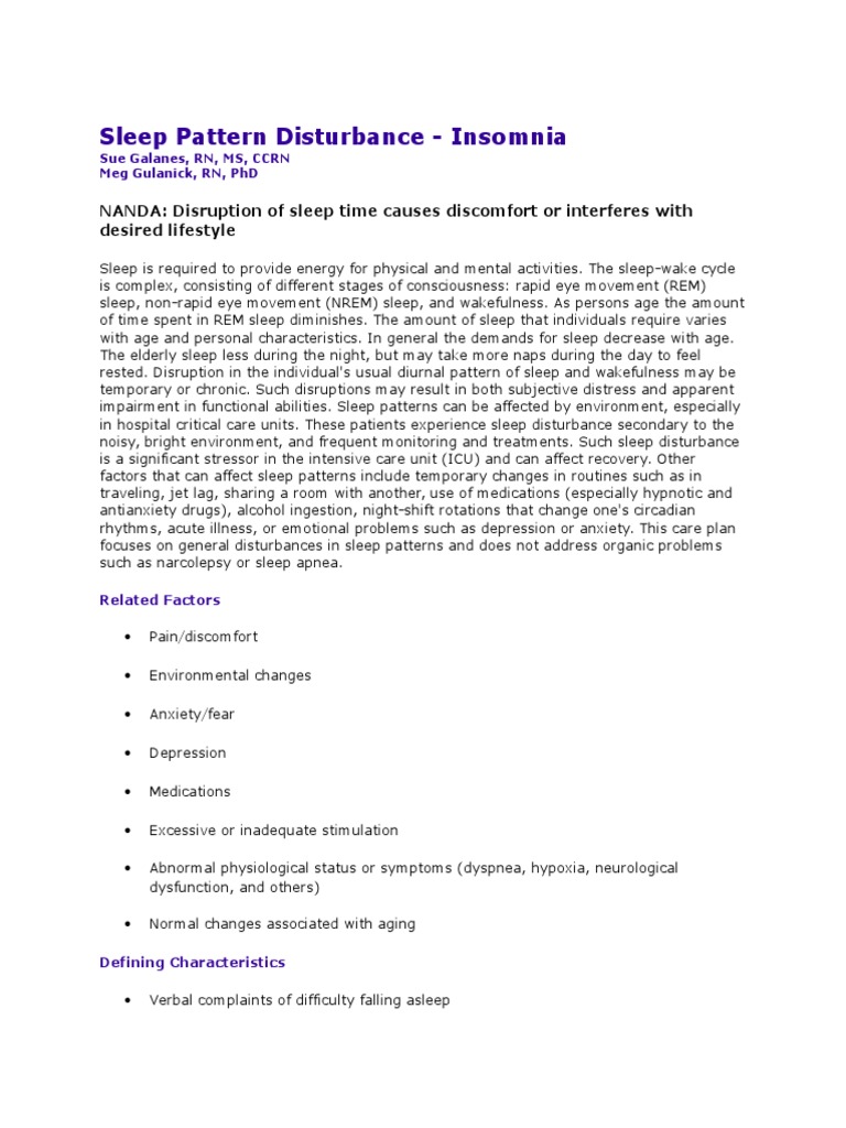 Sleep Pattern Disturbance | PDF | Insomnia | Sleep