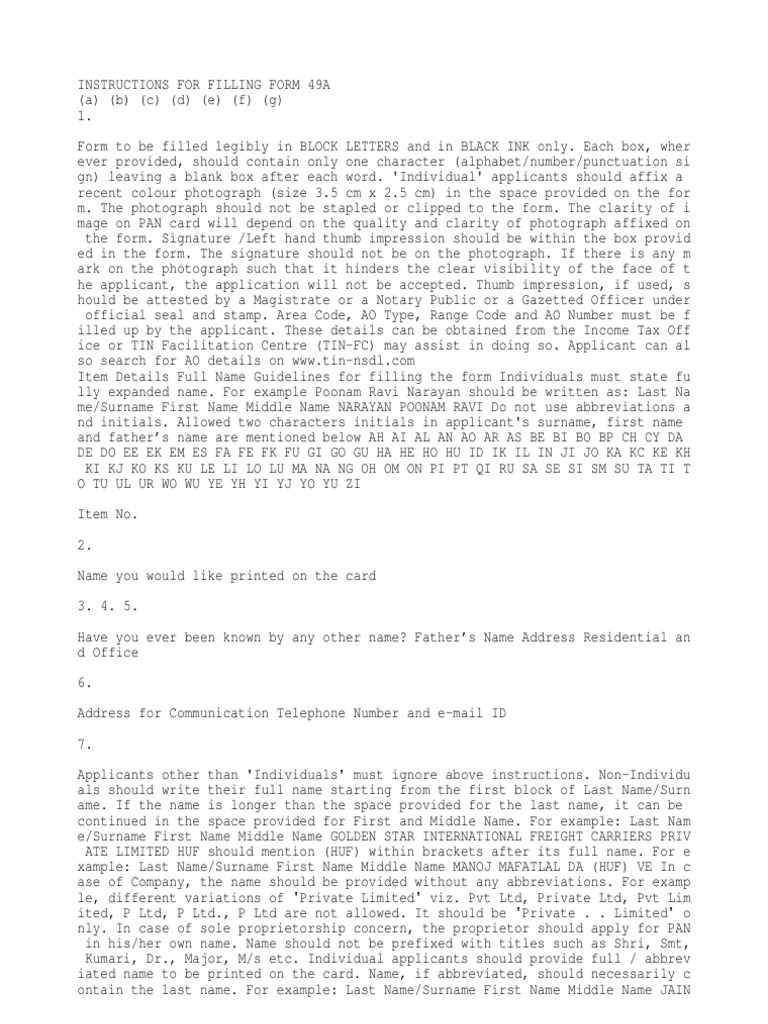 PAN Form 49A Filling Guide | PDF | Identity Document | Business