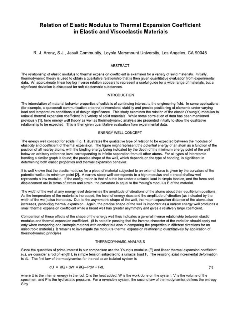 Thermal Coefficient Vs Elastic Modulus - Chart Included | PDF