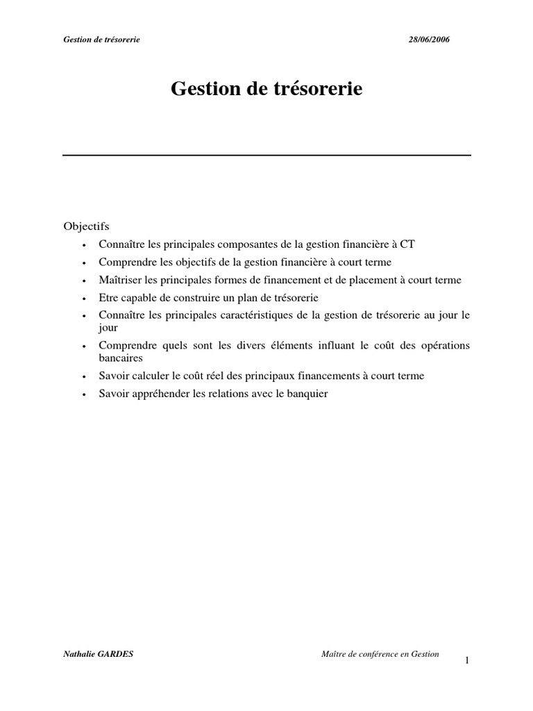 Gestion de Tresorerie - Livre | PDF