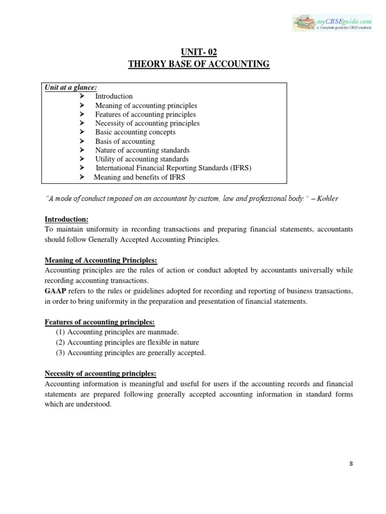 UNIT-02 Theory Base of Accounting: Unit at A Glance | PDF ...