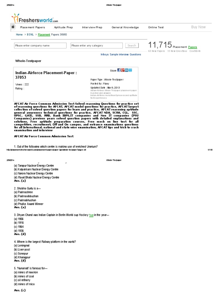 Whole Testpaper Afcat | PDF | Test (Assessment) | Prices