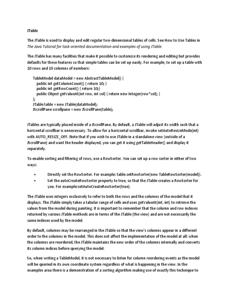 Java - JTable, Jtree, JDBC | PDF | Database Index | Databases