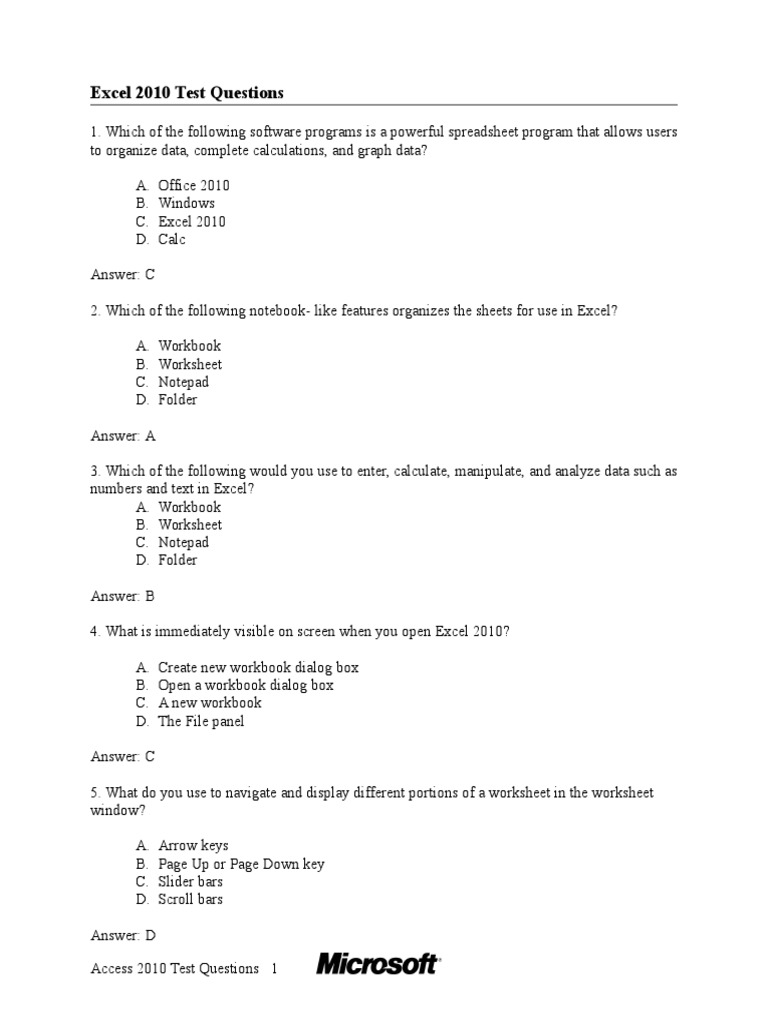 Excel Test Questions | PDF | Keyboard Shortcut | Microsoft Excel
