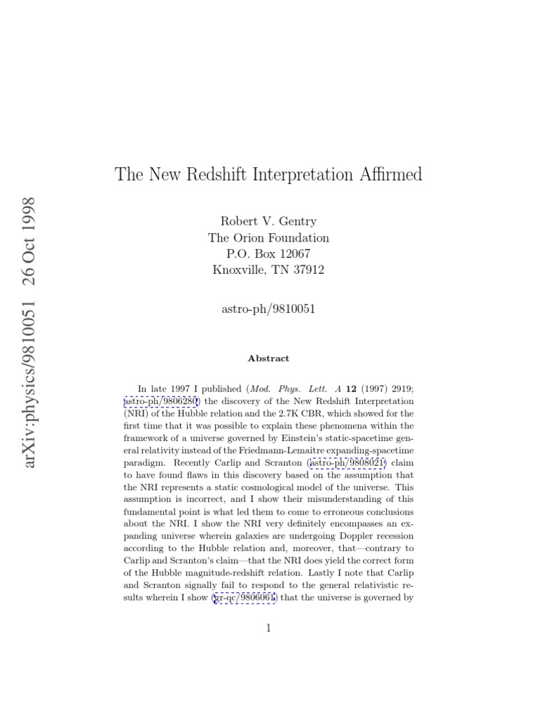 Arxiv 1998 Affirmed | PDF | Redshift | General Relativity